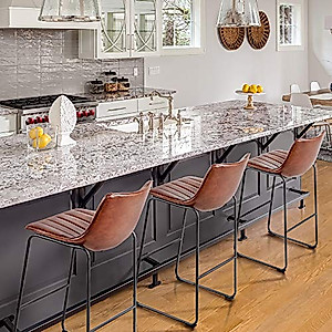 Yaheetech 30" PU Leather Dining Chairs Armless Chairs Indoor/Outdoor Kitchen Dining Room Chairs with Metal Legs and Footrest, Set of 2, Brown