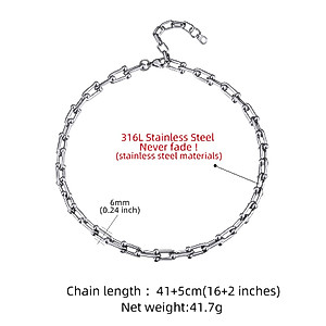 KeyStyle Paperclip Chain Necklace for Women, Stainless Steel Bamboo Link Choker Chains Paper Clip Necklaces for Rapper (16 Inches + 2 Inches)