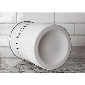 Kitchen Utensil Holder - Farmhouse Decor for Home - White Crock Organizer Caddy - Great for Large Cooking Tools by H+K Designs