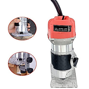 Cozyel 110V 800W Palm Router Electric Hand Trimer Wood Router 1/4" Collets Woodworking Tool Laminate Trimer, Red