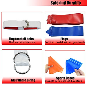 Flag Football Set, 14 Player Football Flags and Belts Set, Includes 14 Belts, 28 Football Flags, 4 Cones, 8 Disc Cones (14 Players)