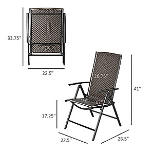 Outsunny Set of 2 Rattan Wicker Patio Dining Chairs with Backrest Adjustable and Folding Design, Outdoor Recliner Set for Garden, Backyard, Lawn, Balcony, Mixed Grey