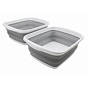 SAMMART 10L (2.6 Gallons) Collapsible Tub - Foldable Dish Tub - Portable Washing Basin - Space Saving Plastic Washtub (White/Grey, 2)