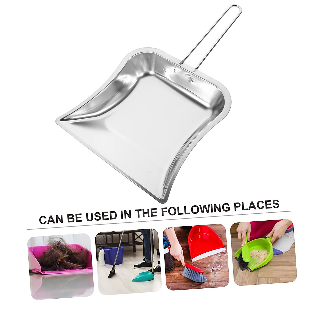 Amosfun Desktop Dustpan Small Steel Dustpan Indoor Portable Crobars Keyboard Cleaning Pan Industrial Dust Pan Hand Scrubber Artificial Scrubbing Brush Trash Sweeping Stainless Steel Silver