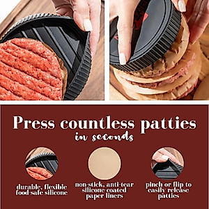 BRAVADIN Hamburger Press Patty Maker 1/3 lb with 100 Papers for 4.5-6" Patties, Non Stick Silicone Burger Mold, Versatile Grill Burger Shaper