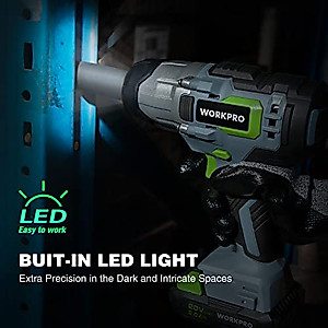 WORKPRO 20V Cordless Impact Wrench, 1/2-inch, 320 Ft Pounds Max Torque, 4Pcs Drive Impact Sockets, 2.0Ah Li-ion Battery with Fast Charger, Belt Clip for Easy Carrying