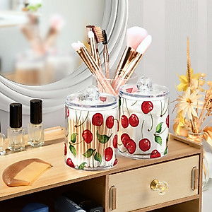 Jucciaco Cherry Fruits Canisters with Lids for Bathroom Vanity, Clear Plastic Jars Set of 2, for Cotton Balls, Cotton Pads, Qtips 4.13 x 2.75 in