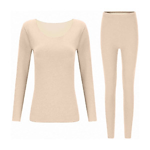 Merdia Thermal Underwear Long Johns Base Layer for Women | Stretch Soft Thermal Top and Bottom Set | Women's Thermal Underwear Sets | Ski Clothing for Women | Insulated Underwear for Women (Beige-XS)