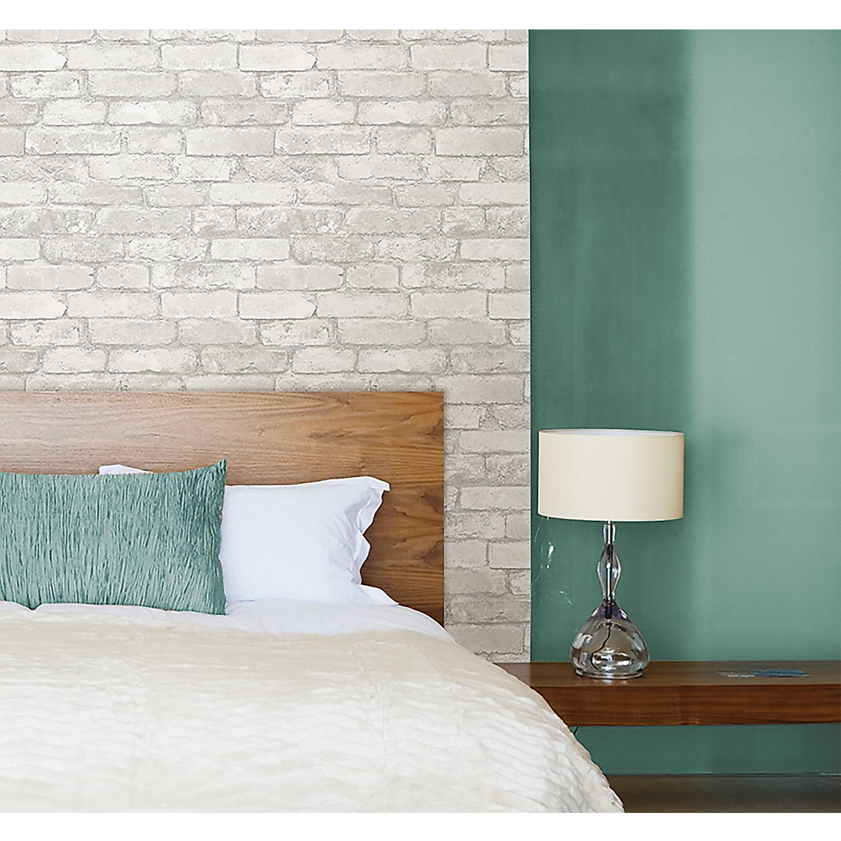 NuWallpaper NU3010 Grey and White Brick Peel & Stick Wallpaper, Multicolor