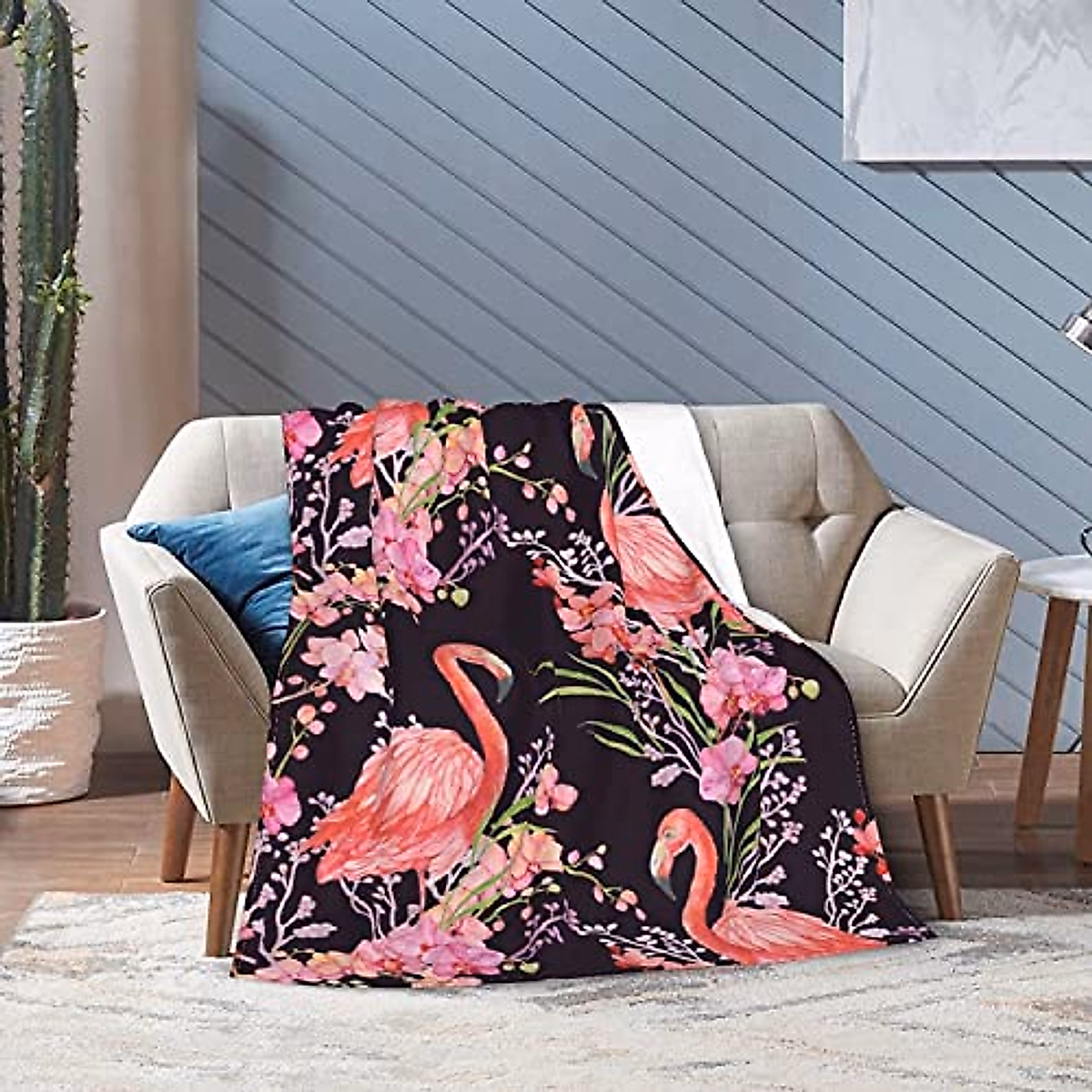 Gbuzozie Fleece Blanket Tropical Pink Flamingos Palm Leaves Lightweight Ultra-Soft Micro Throw Blanket for Sofa Couch Bed Camping Travel - Super Soft Cozy Microfiber Blanket 60"X50"