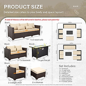 7 PCS Patio Furniture Set Outdoor Patio Furniture with 45-Inch Propane Fire Pit Table Outdoor Couch Patio Chairs Outdoor Conversation Set with Non-Slip Cushions Waterproof Covers, Khaki