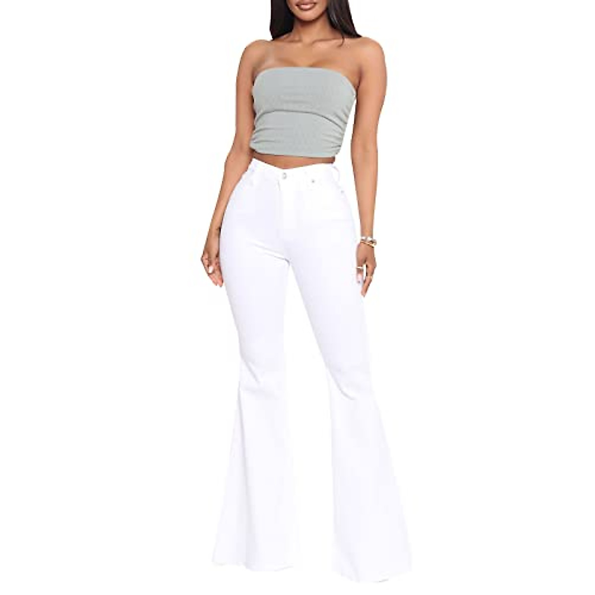 YouSexy Women's Flare Bell Bottom Jeans Destroyed Flare Denim Pants 70s Outfits for Women