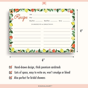 Minimalmart Lemon & Peach Recipe Cards 4" x 6" Recipe Cards- Thick Premium Card Stock With Kraft Paper Look | Ideal For Recipe Box Or Binder | Lots Of Space & Easy To Write On | Set Of 50
