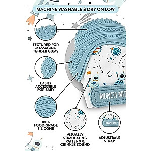 Malarkey Kids Patented Teething Mitten, Munch Mitt Baby Chew Toy - Protects Hands from Chewing & Saliva, Heals Aching Gums, Promotes Sound & Visual Stimulation for Babies - Outer Space