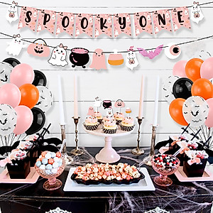 Girl Halloween 1st Birthday Party Decor Halloween Spooky One Banner Cute Ghost Cake Topper Balloon for Halloween Theme Little Boo First Birthday Happy Boo Day Baby Shower The Spooky One Party Supplies