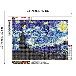 NIHO-JIUMA Van Gogh Starry Night Diamond Painting Kits,5D Diamond Art Van Gogh Full Drill Craft Painting Gift for Adult、Home Decor(30x40cm/12x16 Inches)