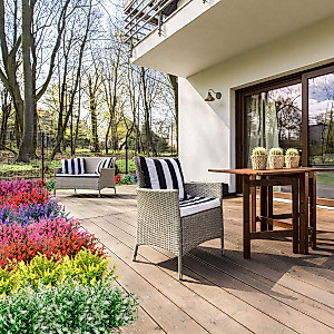 JEMONG 8 Bundles Artificial Lavender Flowers Outdoor UV Resistant Fake Flowers No Fade Faux Plastic Plants Garden Porch Window Box Decorating (Red)