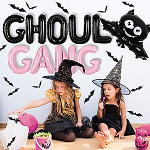 Wonmelody Halloween Ghoul Gang Birthday Party Decor for Girls Pink Black Halloween Theme Birthday Supplies Kids Halloween Party Decor with Ghoul Gang Banner Ghost and Bats for Bachelorette Party Girl