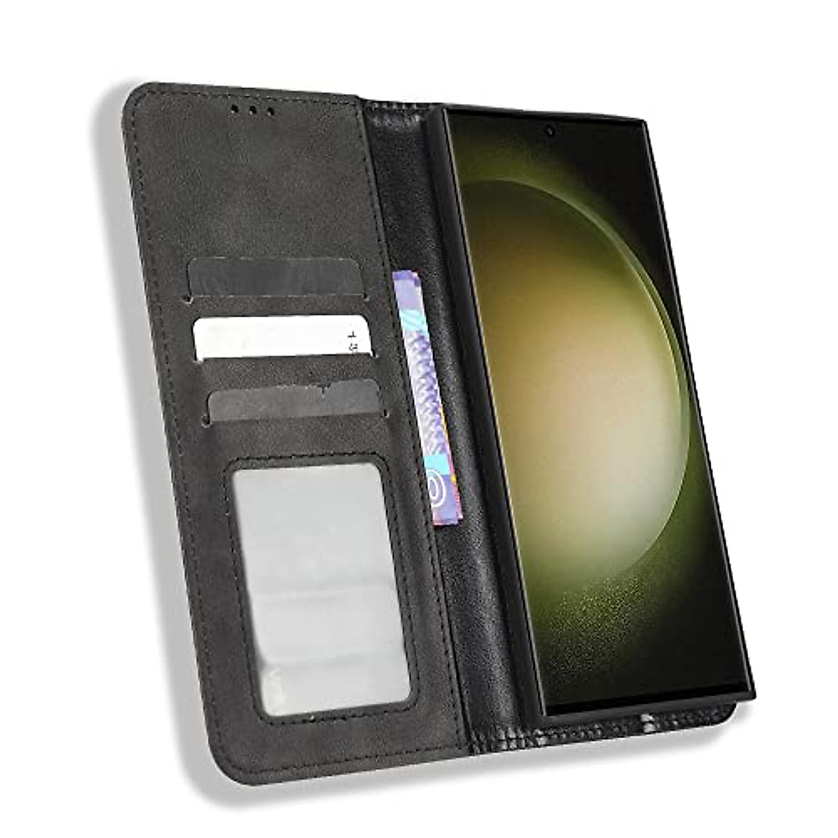 HZSANXIN Compatible with Samsung Galaxy S23 Ultra Case Flip Cover Ultra Slim Leather Bumper Retro Magnetic Sticker Wallet Wear Resistant Resistance to Falling Protective Shell (Black)