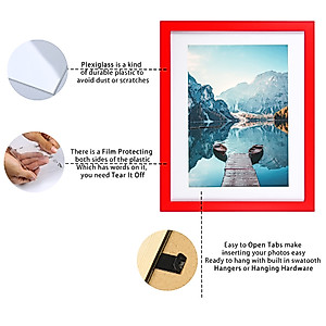 BOJIN 11x14 Picture Frames Red, Solid Wood Display Picture A4 with Mat or 11x14 Without Mat, Wall Hanging Decoration Photo Frame