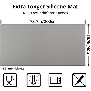 Large Silicone Heat Resistant Mat 78.7” x 15.7”, Nonslip Silicone Mats for Kitchen Counter, Countertop Protector, Nonstick Waterproof Craft Mat Table Placemat, Gray