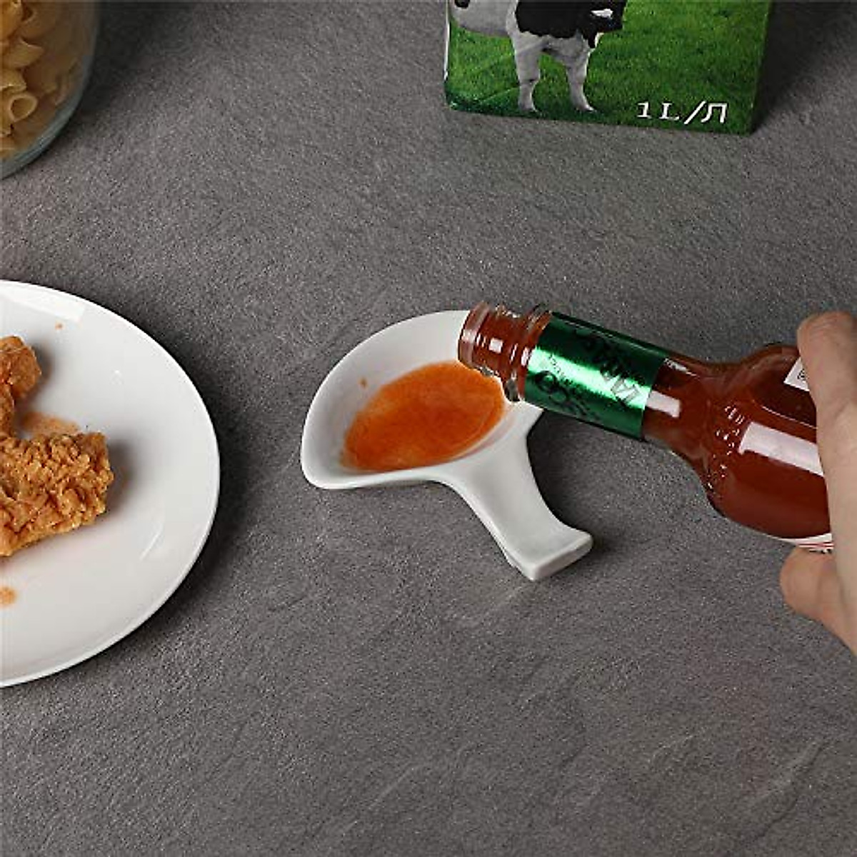 Spoon Holder, Ceramic Chopstick Fork Knife Rests, Sauce Plate, Set of 4, White