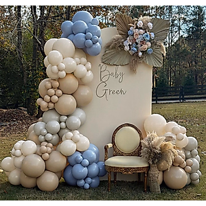 Dusty Blue Brown Balloon Garland Double Stuffed Blue Tan Balloons White Sand Grey Latex Balloons Neutral Balloon Arch Kit For Teddy Bear Baby Shower Boho Birthday Gender Reveal Party Decorations