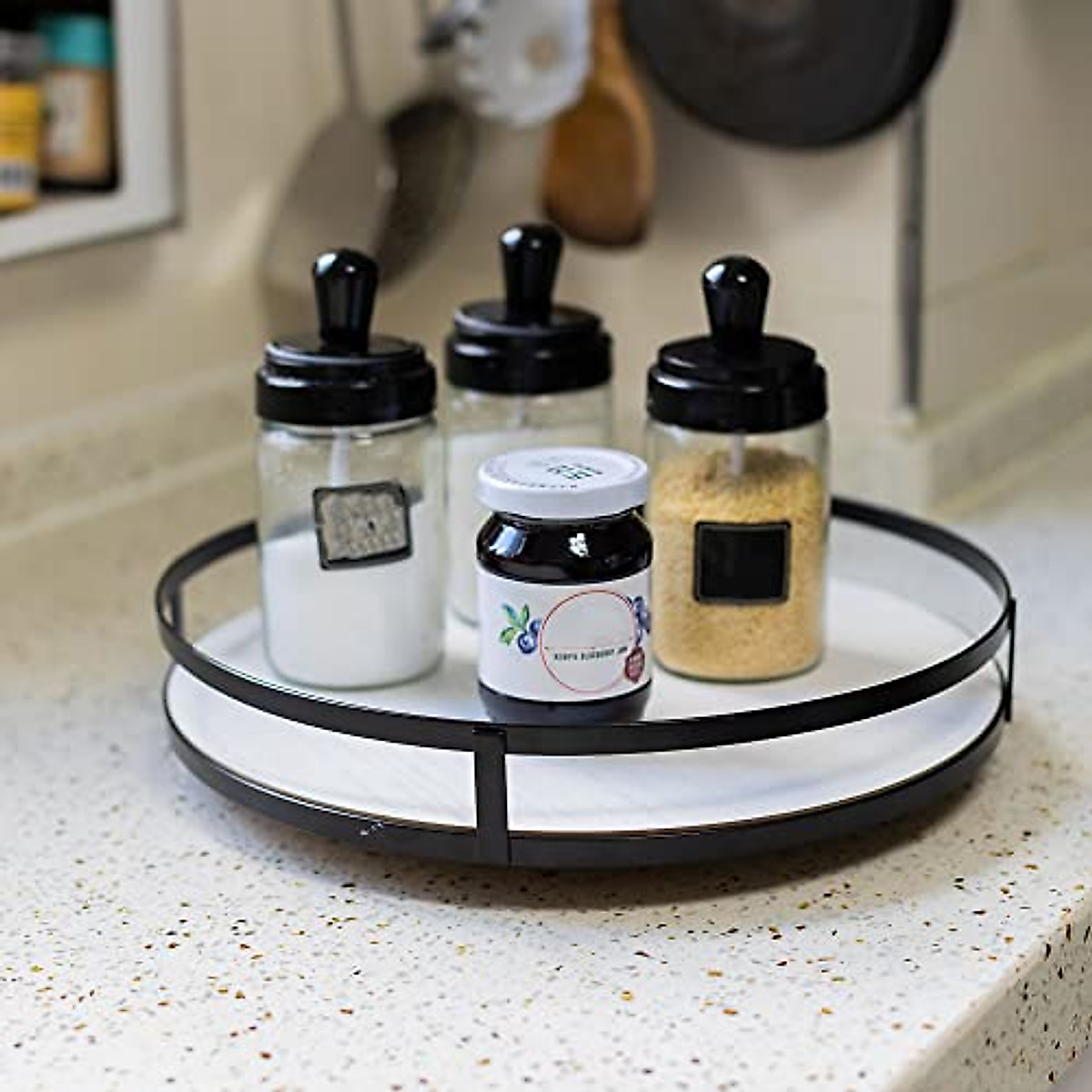 12" Wood Lazy Susan,Wooden Lazy Susan Organizer Display Stand,Turntable 360 Degrees Rotating Table Decor ,Round Lazy Susan for Countertop Cabinet or Dining Table,Farmhouse Table Decor.(White)