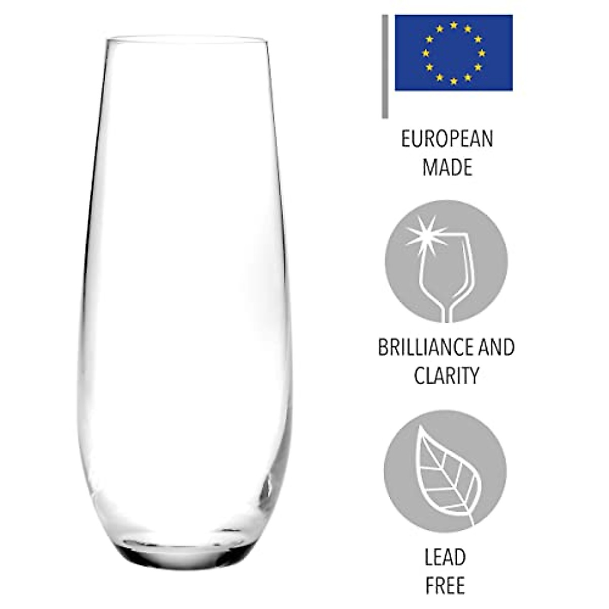 Godinger Champagne Glasses, European Made Champagne Glass, Stemless Champagne Flutes - Set of 4