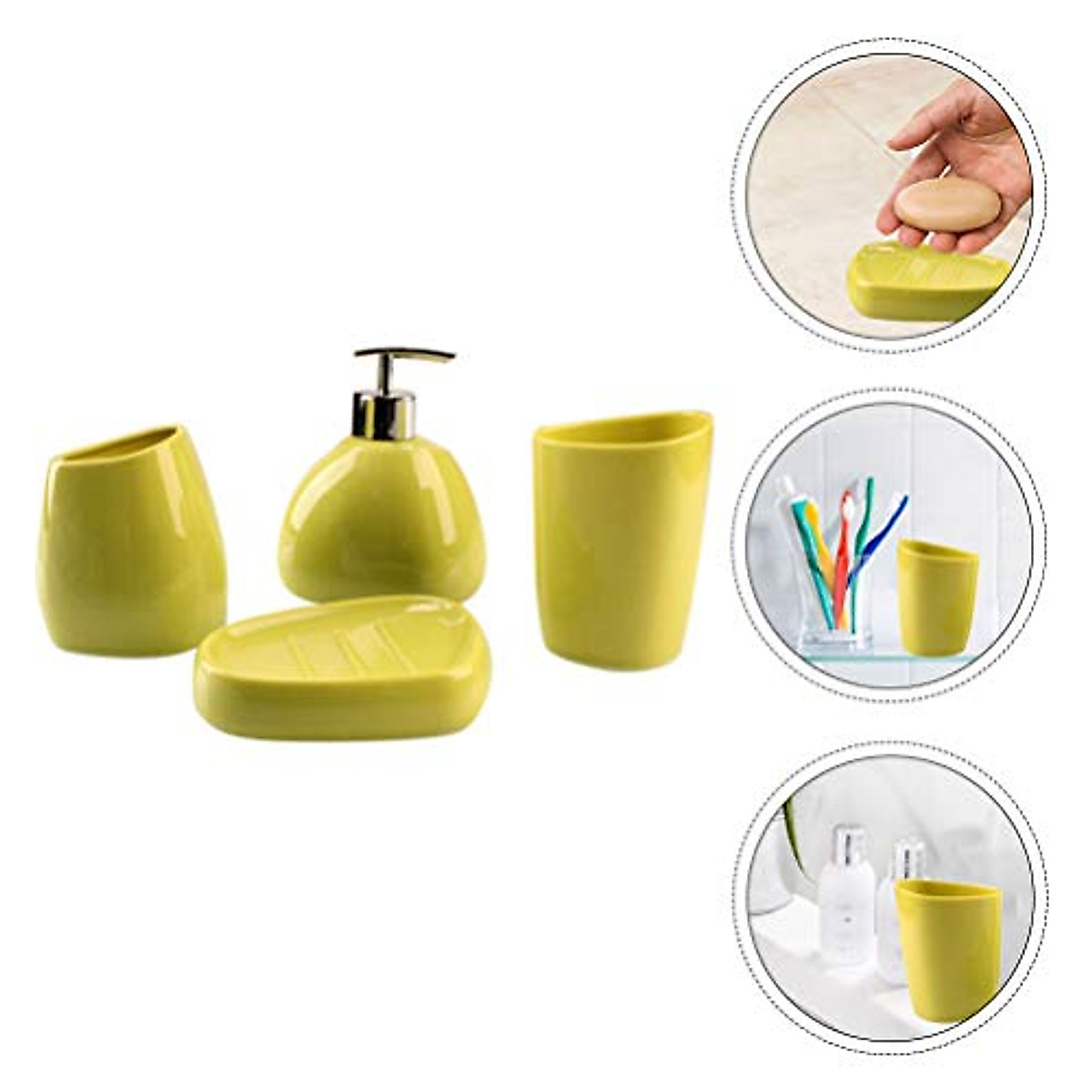 Beavorty Bathroom Accessories Set 4Pcs Acrylic Soap Dish Toothbrush Holder Tumbler Lotion Shampoo Dispenser for Farmhouse Bathroom Decor Green