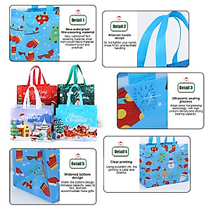 16PCS Christmas Gift Bags,Reusable Gift Bags with Handles, Fabric Christmas Tote Bags, Multifunctional Christmas Bags for Gifts Wrapping Shopping, Xmas Party Supplies Decorations, 12.6”×9.9”×6.7"