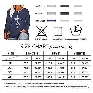 Plus Size Tops Women Faith Shirts Christian Inspirational Tshirt Long Sleeve Graphic Tees(A-02-a-blue,1X)
