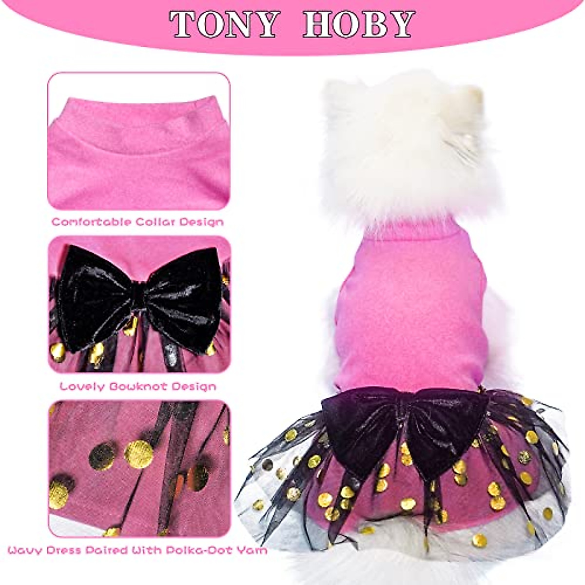 TONY HOBY Dog Dress, Outfits Dog Party Dress, Dog Princess Dress with Lace, Dog Skirt Soft and Breathable for Small Medium Dog (Pink, XL)