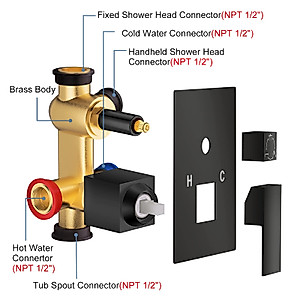 JOMEOO 12 Inch Shower System with Tub Spout, 3 Function Matte Black Bathtub Shower Faucet Set, Wall Mounted Bathroom High Pressure Rain Shower Head with Handheld Sprayer Rough in Valve Body and Trim