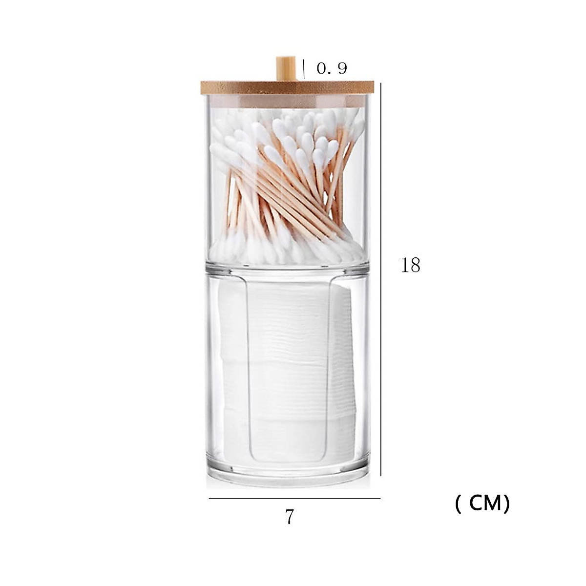 Qtip Holder Dispenser with Cotton Pads Jar Set Bamboo Lid Stackable Bathroom Counter Acrylic Organizer to Storage Cotton Ball Cotton Swab and Bath Salts
