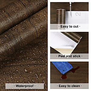 Skyblur Vintage Brown Dark Wood Contact Paper for Countertops Kitchen 24"x118" Peel and Stick Wallpaper Vinyl Wood Grain Contact Paper Removable Wallpaper for Kitchen Cabinet Counter top Table Shelves