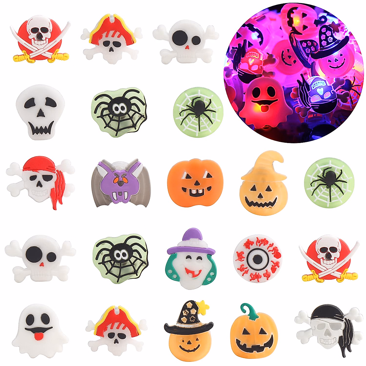 DERAYEE Halloween LED Rings for Kids, 50Pcs Light Up Ring Toys Halloween Party Favors Flash Finger Lights Glow in The Dark Treats Goodie Bag Fillers