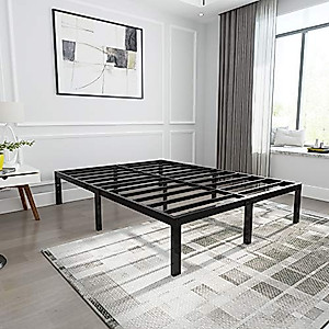 yookare 14 Inch Tall 3500lbs Heavy Duty Metal Bed Frame/ with Storage/ Mattress Foundation/ Steel Slats Platform/ Noise Free/ No Box Spring Needed,Queen