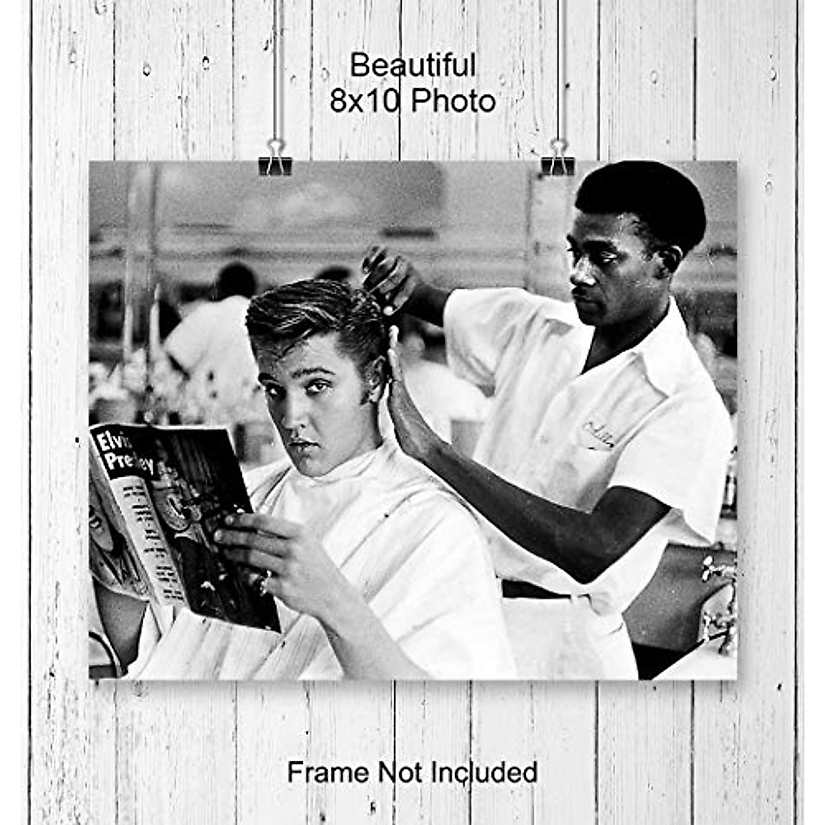 Vintage Elvis Photo, Wall Art Decor - Barbershop Haircut Photograph for Salon, Barber Shop, Bathroom, Living Room, Bedroom - Gift for Country Music, Graceland Fan, Hair Stylist - 8x10 Poster