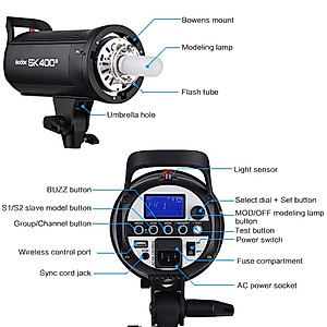 Godox SK400II Strobe Flash Light 400Ws with Standard Reflector, GN65 5600K 2.4G Bowens Mount with 150W Modeling Lamp, for Photography Studio, Portrait Shooting