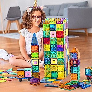 Anbalulu Magnetic Tiles, Magnetic Blocks for Kids, Magnet Building Set, Stacking Blocks, Preschool Stem Construction Building Set 100 Pcs
