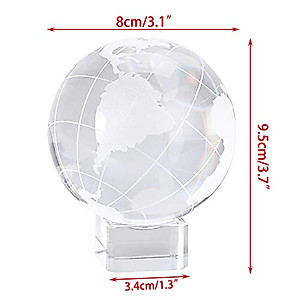 OwnMy World Globe Crystal Ball Glass Sphere Display Globe Paperweight Healing Meditation Ball with Clear Stand for Creative Gift (Globe / 80MM)