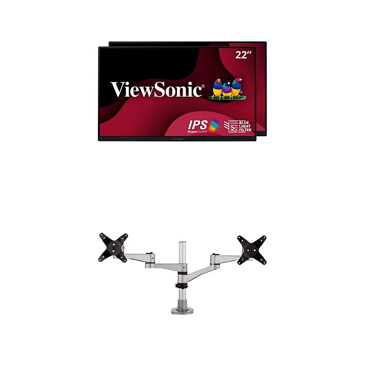 ViewSonic VA2256-MHD_H2 Frameless Dual Pack Head-Only 1080p IPS Monitors LCD-DMA-001 Dual Monitor Mounting Arm