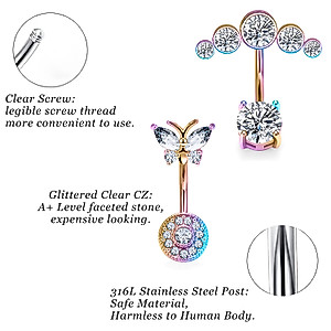 14G Belly Button Rings Belly Rings for Women Stainless Steel CZ Belly Piercing Jewelry Surgical Steel Clicker Belly Button rings Curved Navel Ring Barbell Body Jewelry Piercing Rainbow 7Pcs 10MM