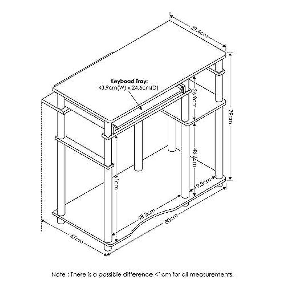 Furinno Abbott Computer Desk with Bookshelf, French Oak Grey/Black