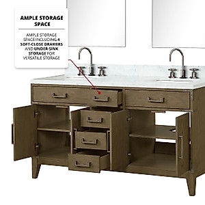 Bell+Modern Harbor 60 in W x 22 in D Grey Oak Double Bath Vanity and Carrara Marble Top