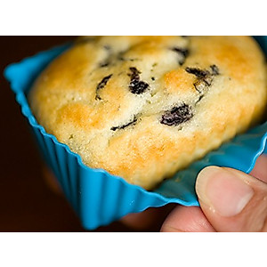 Rectangle Silicone Molds Cupcake Baking Cups (12-Pack) – Premium 100% Pure Platinum Silicone Makes These Sturdy but Flexible Cupcake Liners Easy to Use, Release, and Clean – By Pantry Elements