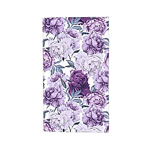 VARUN Long Hand Towels Purple Flowers with Green Leaves Ultra Soft Towel Seamless Floral Pattern Art Painting Absorbent Luxury Towels for Bathroom Hotel Gym and Spa 27.5x15.7in