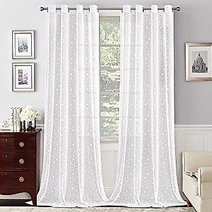 HIGHSEASON White Raindrops Style Sheer Curtains 84 inches Long,Grommet Draperies for Living Room/Bedroom(White,Set of 2,52 x 84 Inch Length)