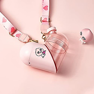 NONOO Kawaii Heart Shaped Water Bottle with Storage Cute Heart Water Bottle with Strap Chritmas Gifts for Women /Teen Girls / Sister (Pink)